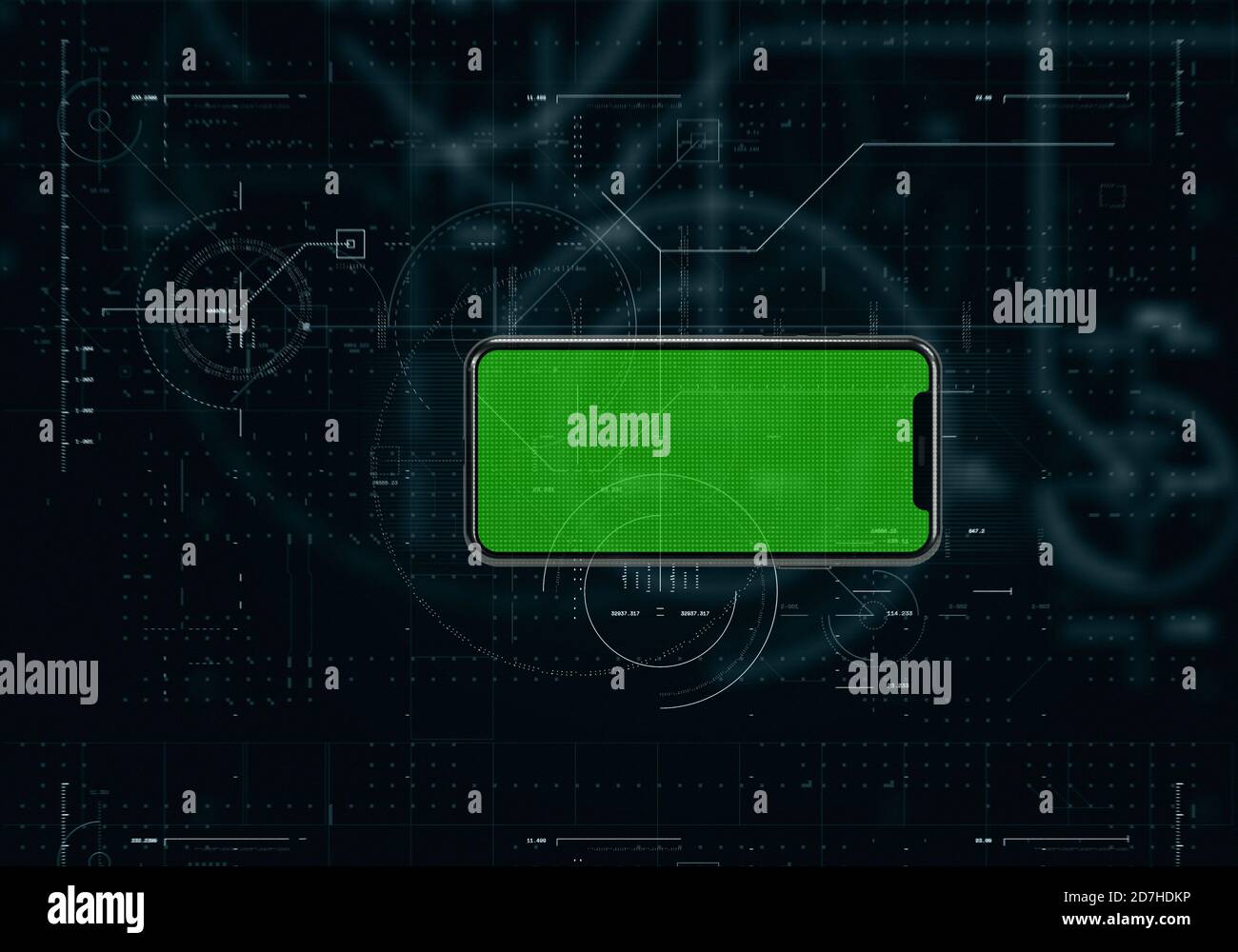 3D rendering of a green-screen modern smartphone with a digital ...