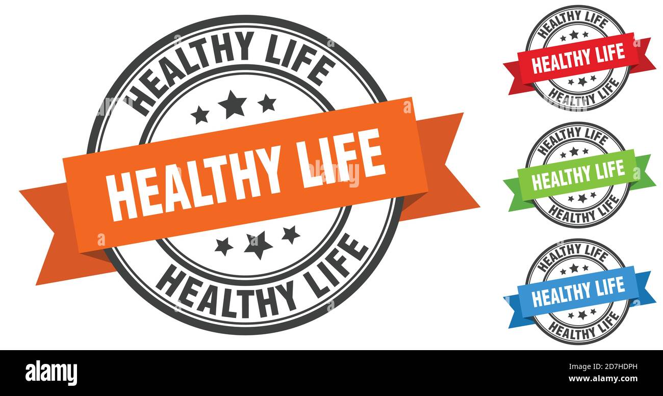 healthy life stamp. round band sign set. ribbon label Stock Vector ...