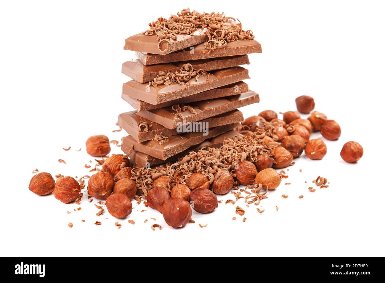 Chocolate tiles and nuts isolated on white background Stock Photo - Alamy
