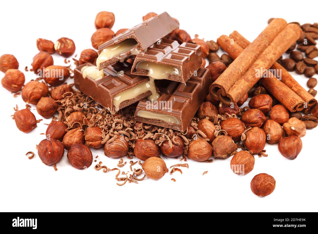 Chocolate tiles and nuts isolated on white background Stock Photo - Alamy