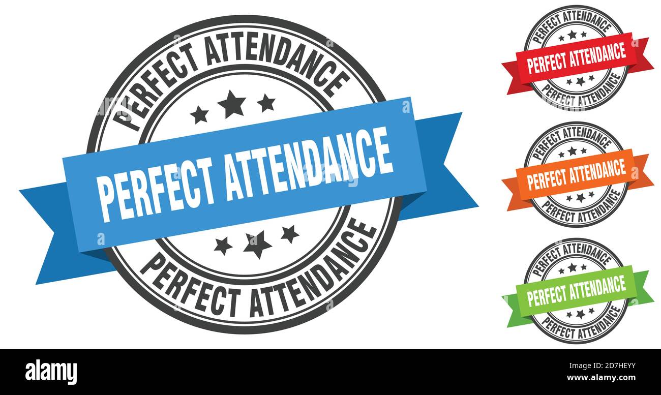 perfect attendance stamp. round band sign set. ribbon label Stock ...