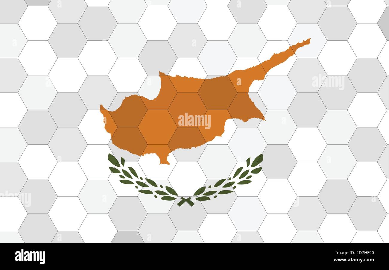 Cyprus flag illustration. Futuristic Cypriot flag graphic with abstract hexagon background ...