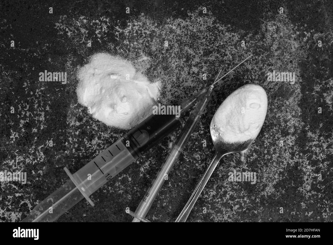 Syringe and drugs on dirty rusty background. Injection syringe ...