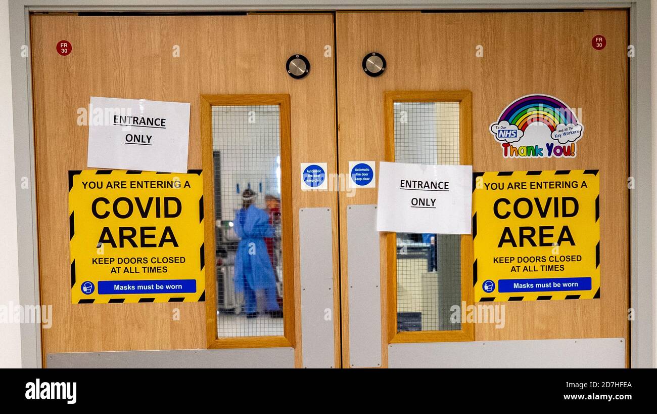 The entrance to one of five Covid-19 wards at Whiston Hospital in ...
