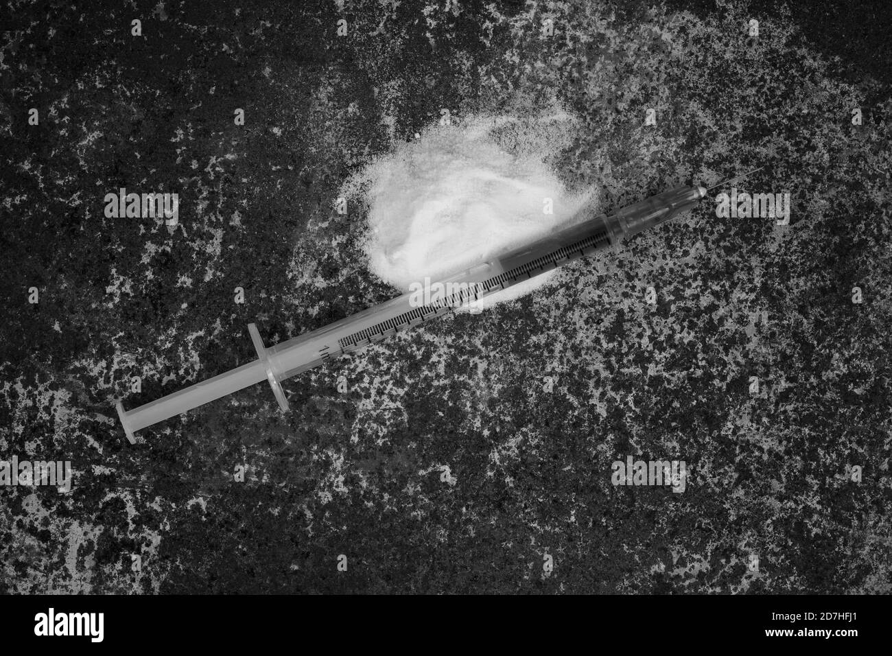 Syringe and drugs on dirty rusty background. Injection syringe ...