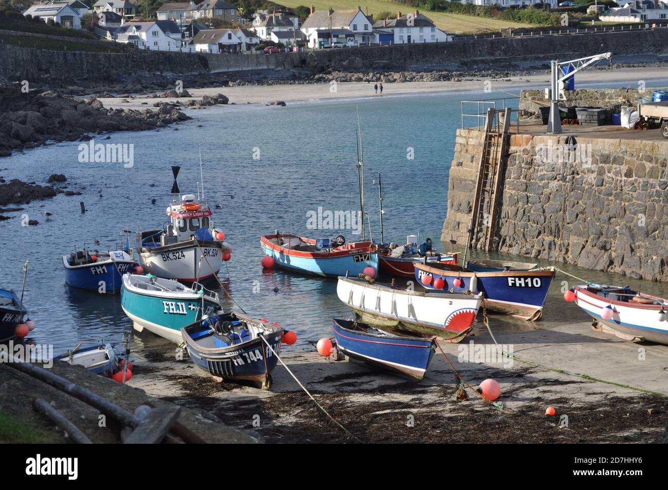 Boats in Coverack Harbour Cornwall Stock Photo - Alamy
