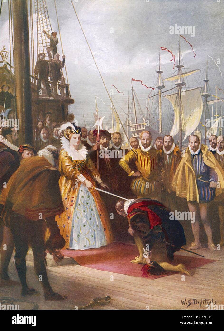 WALTER RALEIGH (c 1553-1618) is knighted by Queen Elizabeth I in 1585 ...