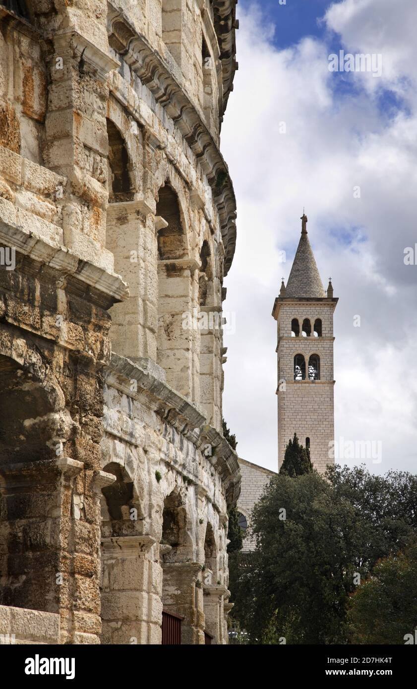 Pula Arena - Roman amphitheatre and Church of St. Antoine in Pula ...