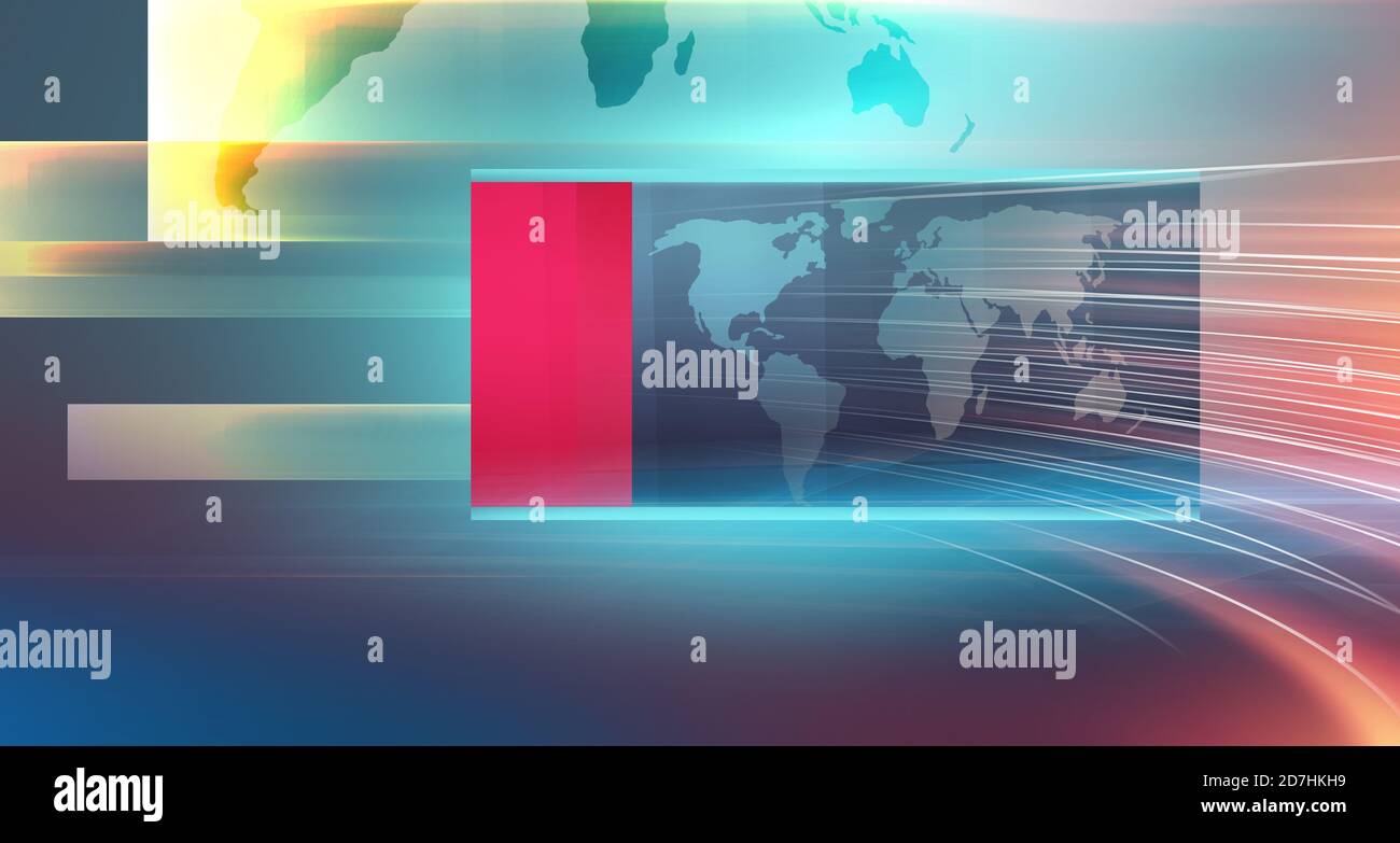 Modern news studio space with world map on flat screen, suitable for ...