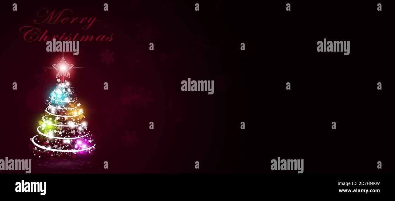 merry christmas holiday red banner with colorful tree Stock Photo - Alamy