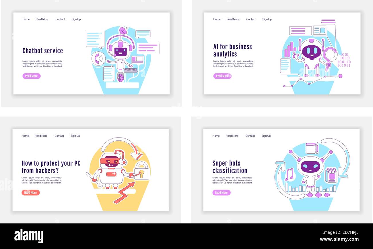 Bad and good bots landing page flat silhouette vector templates set ...