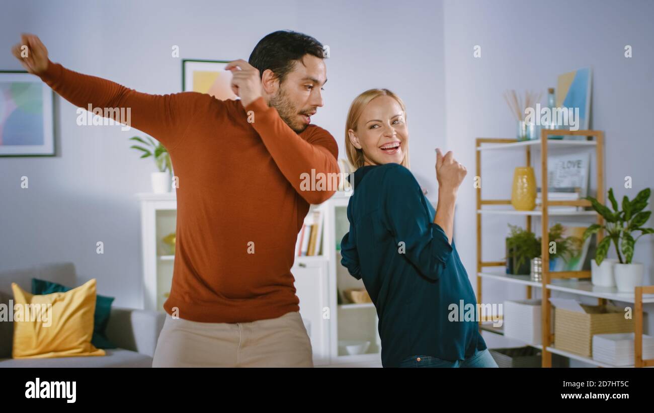 Beautiful Happy Young Couple in Love Dancing in the Middle of the ...