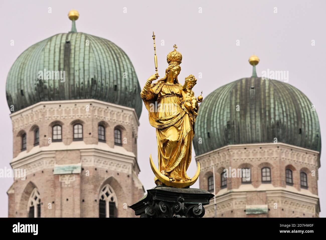 Munich, Germany. 23rd Oct, 2020. The golden statue of the Virgin Mary ...
