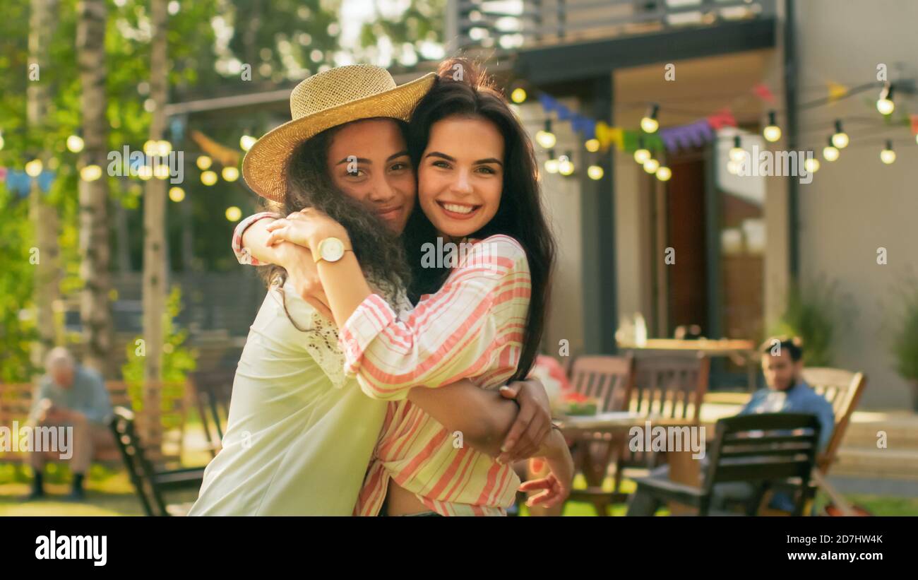 Portrait of Two Beautiful Girls Hugging and Smiling. Best Friends ...