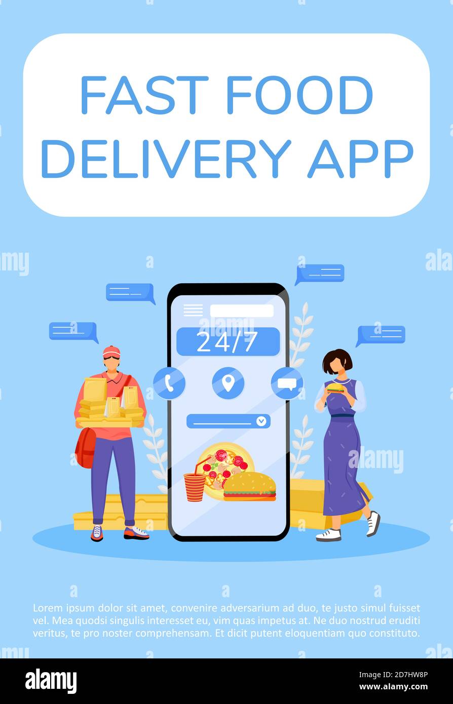 Fast food delivery app poster flat vector template Stock Vector Image ...