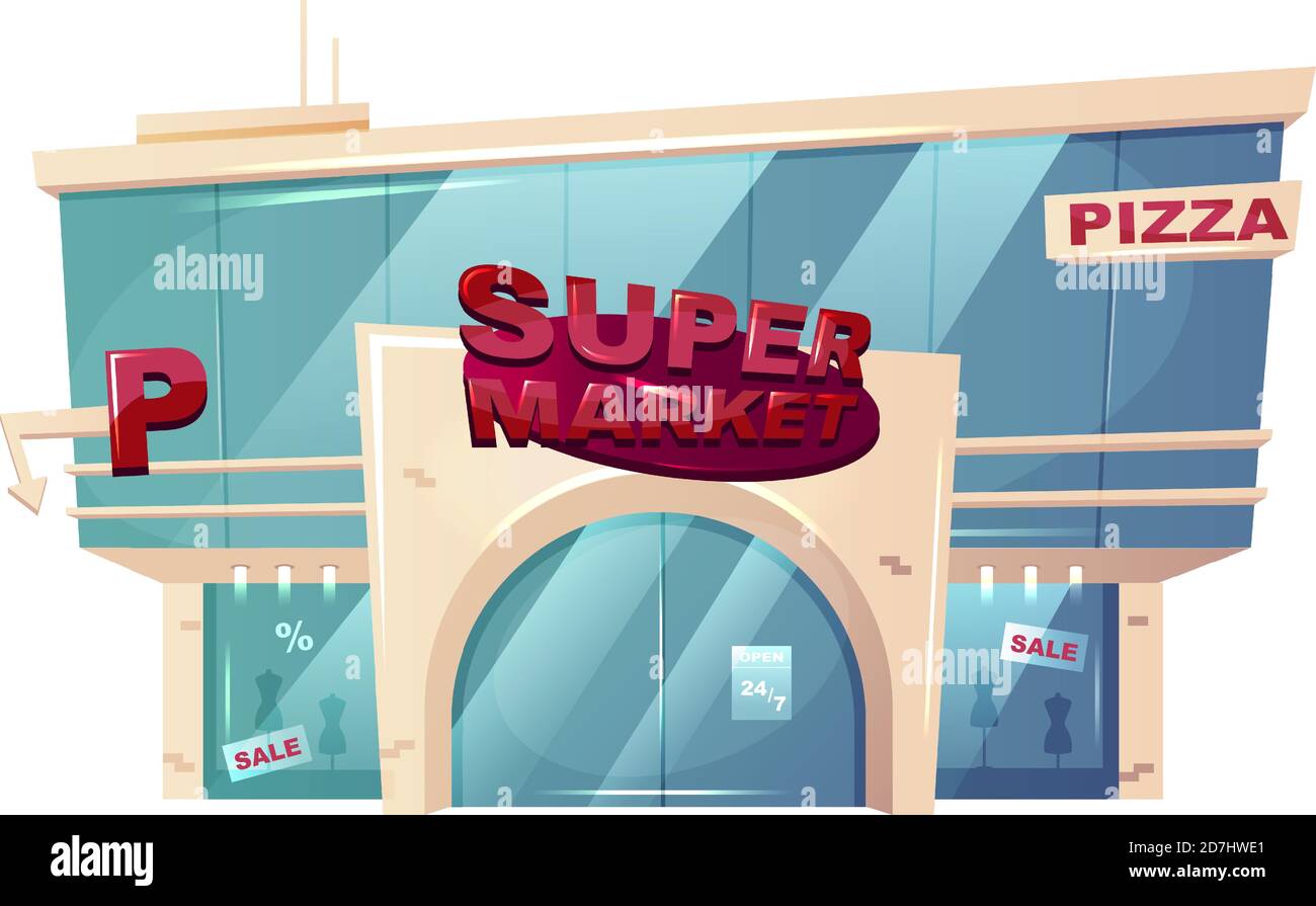 Supermarket front cartoon vector illustration Stock Vector Image & Art ...