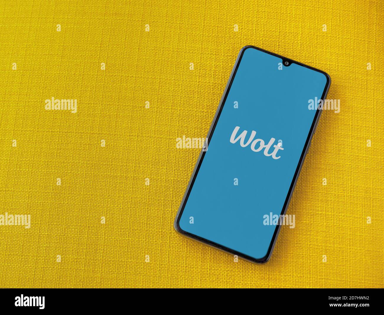 Lod, Israel - July 8, 2020: Wolt app launch screen with logo on the ...