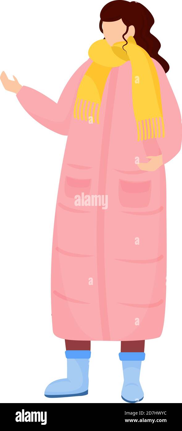 Woman in pink winter coat flat color vector faceless character Stock ...