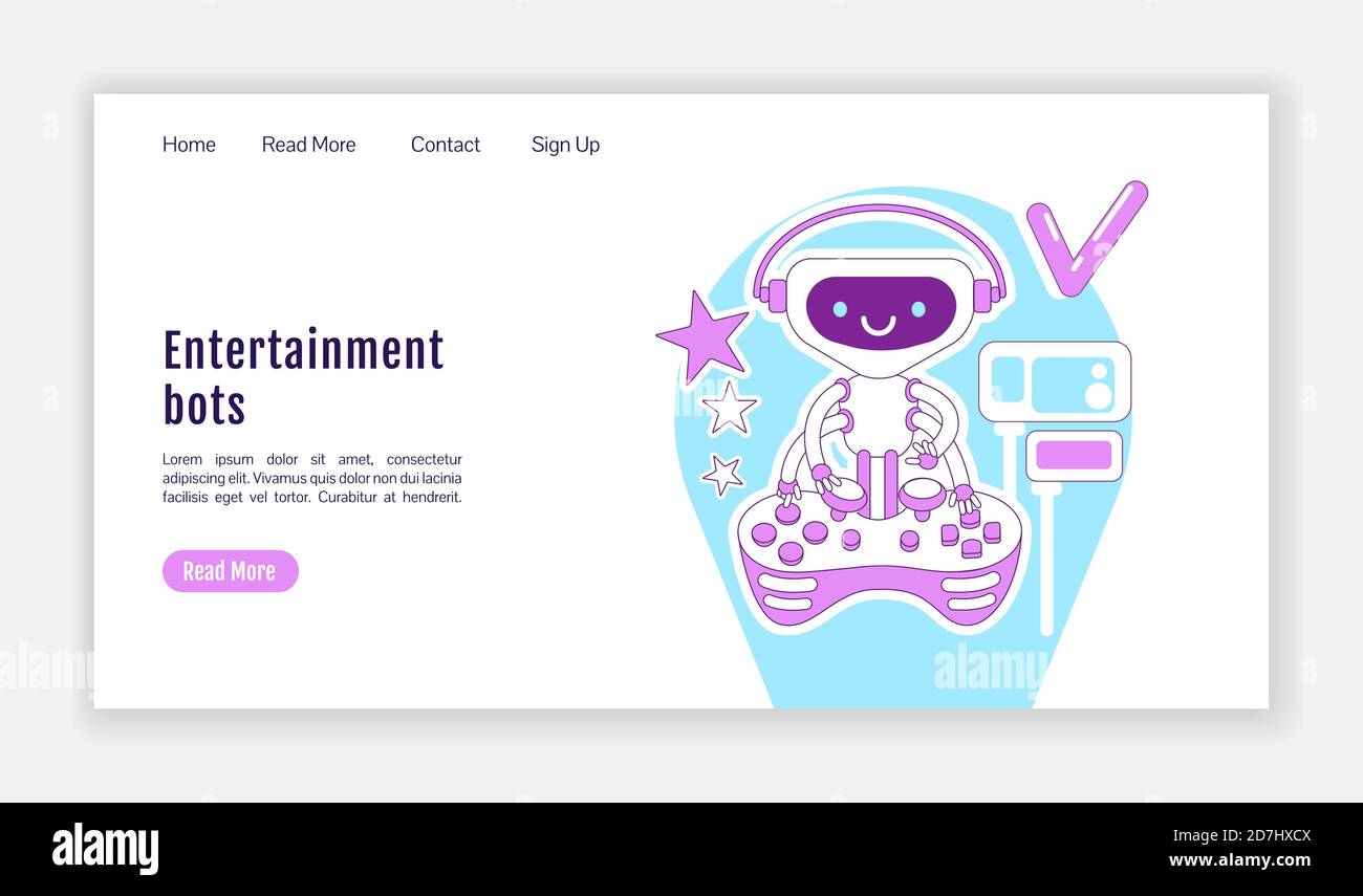 Entertainment bots landing page flat silhouette vector template Stock ...