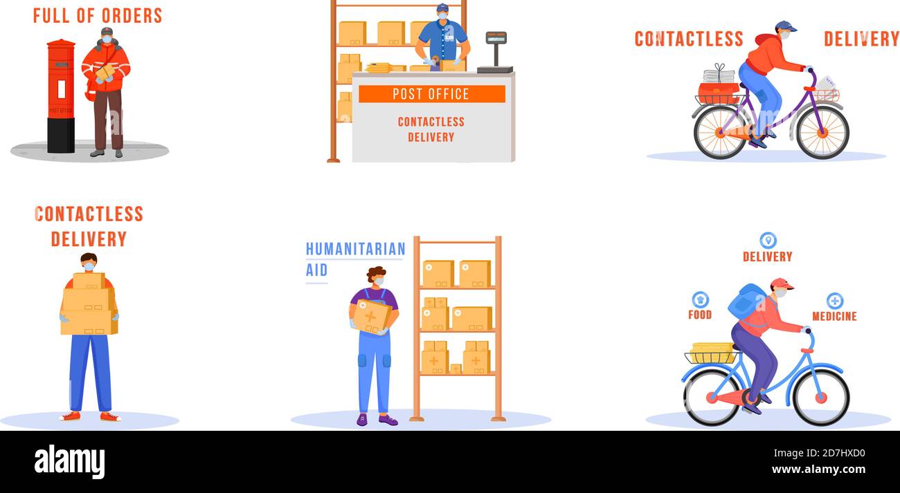 Contactless delivery flat color vector faceless characters set Stock ...