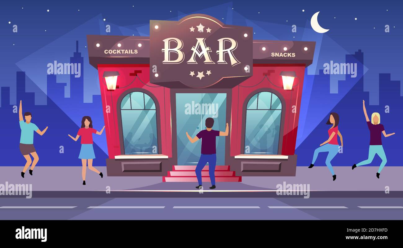 City bar exterior night Stock Vector Images - Alamy