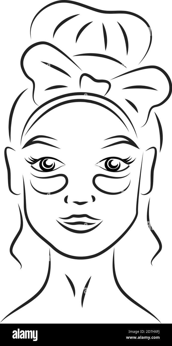 Woman with under eye patches contour portrait vector illustration Stock ...