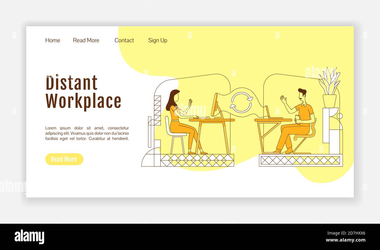 Distant workplace landing page flat silhouette vector template Stock ...