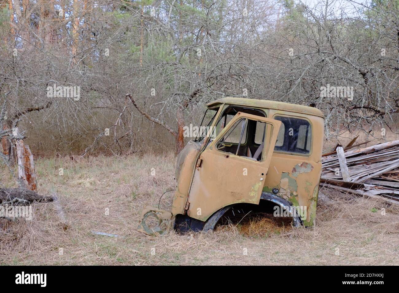 An old broken truck cab in the Chernobyl exclusion zone Stock Photo - Alamy