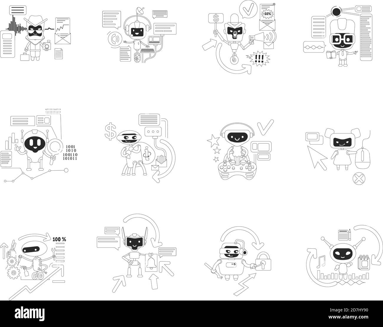 Good and bad bots thin line concept vector illustrations set Stock ...