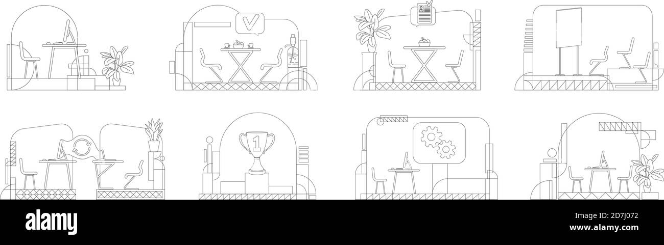 Business office outline vector illustrations set Stock Vector Image ...