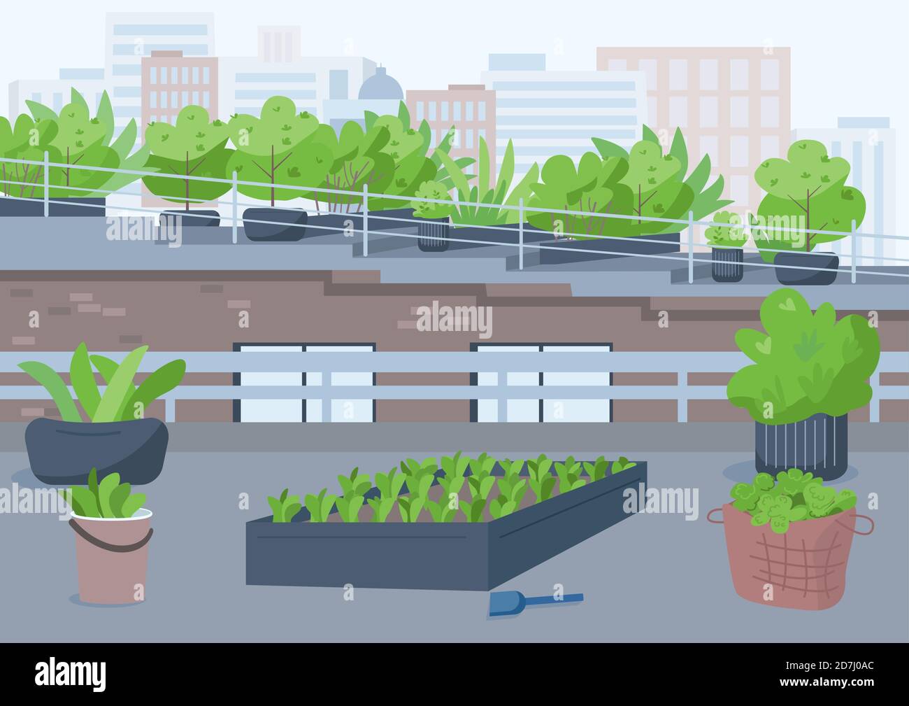 Rooftop gardening flat color vector illustration Stock Vector Image ...