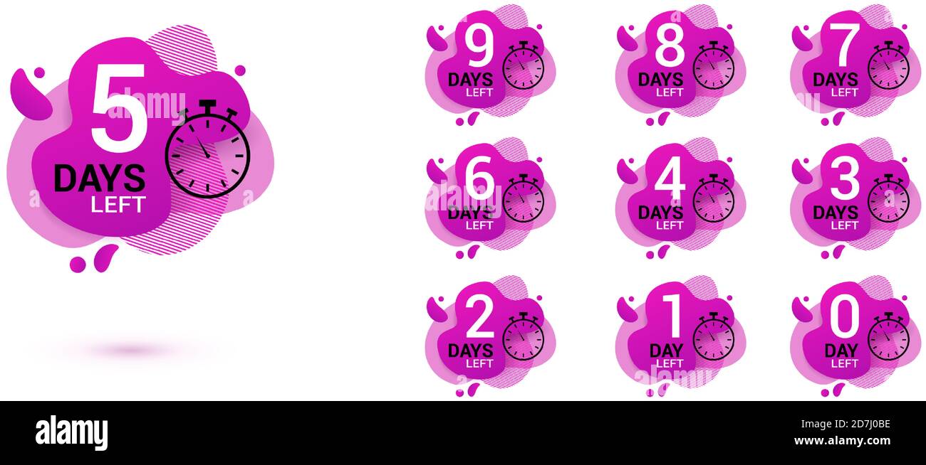 Number days left countdown. Amoeba liquid design label of Days to go ...