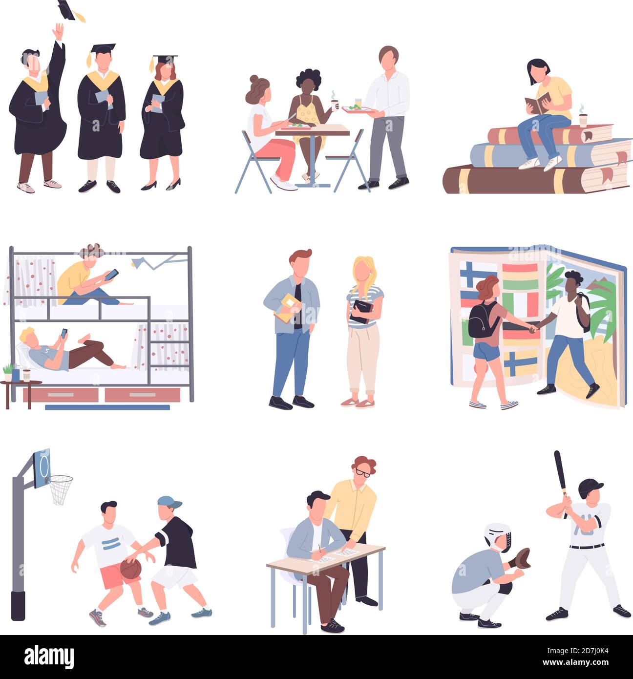 University students flat color vector faceless characters set Stock ...