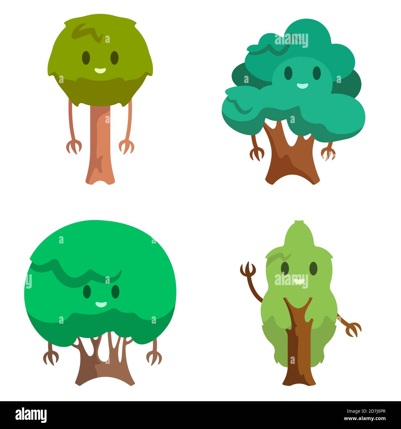 Set of different anthropomorphic trees. Funny characters in cartoon ...