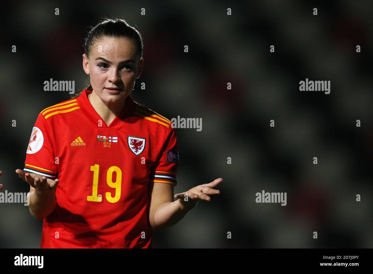 Newport, UK. 22nd Oct, 2020. Lily Woodham of Wales women looks on. UEFA ...