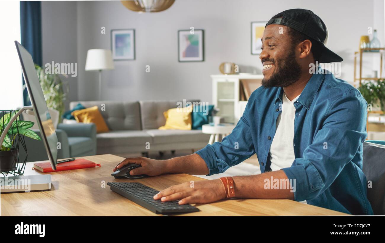 Portrait of the Smiling Stylish African American Working on a Personal ...