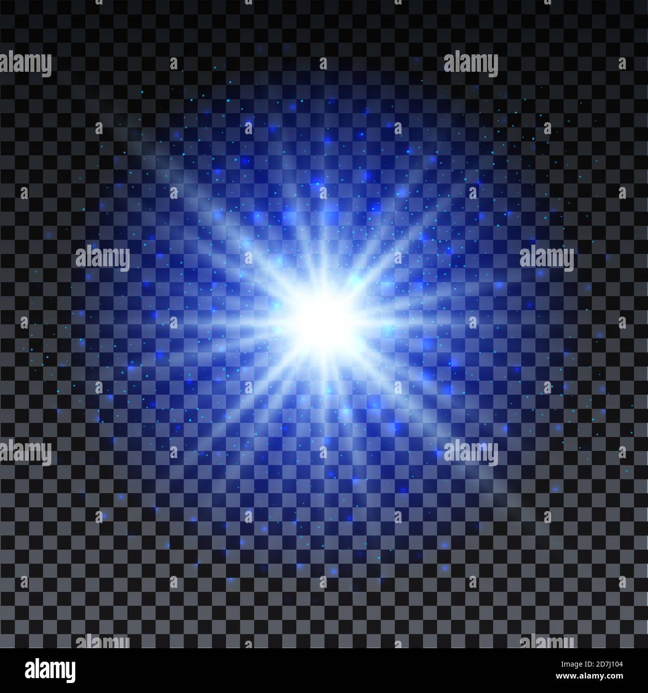 Blue burst on transparent background with sparkles and bokeh. Blue star ...