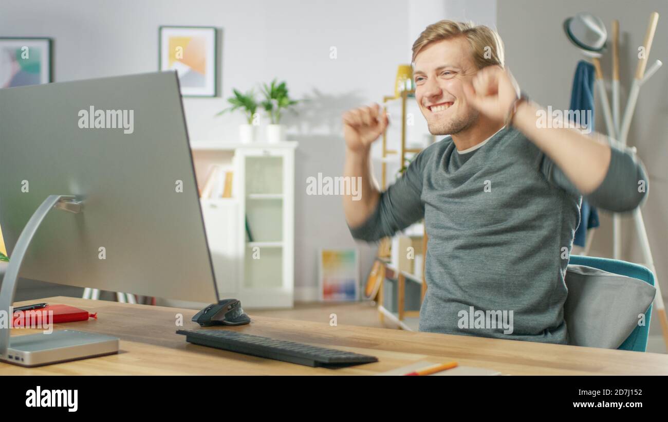 Portrait of the Handsome Young Man Dances while Sitting Before His ...