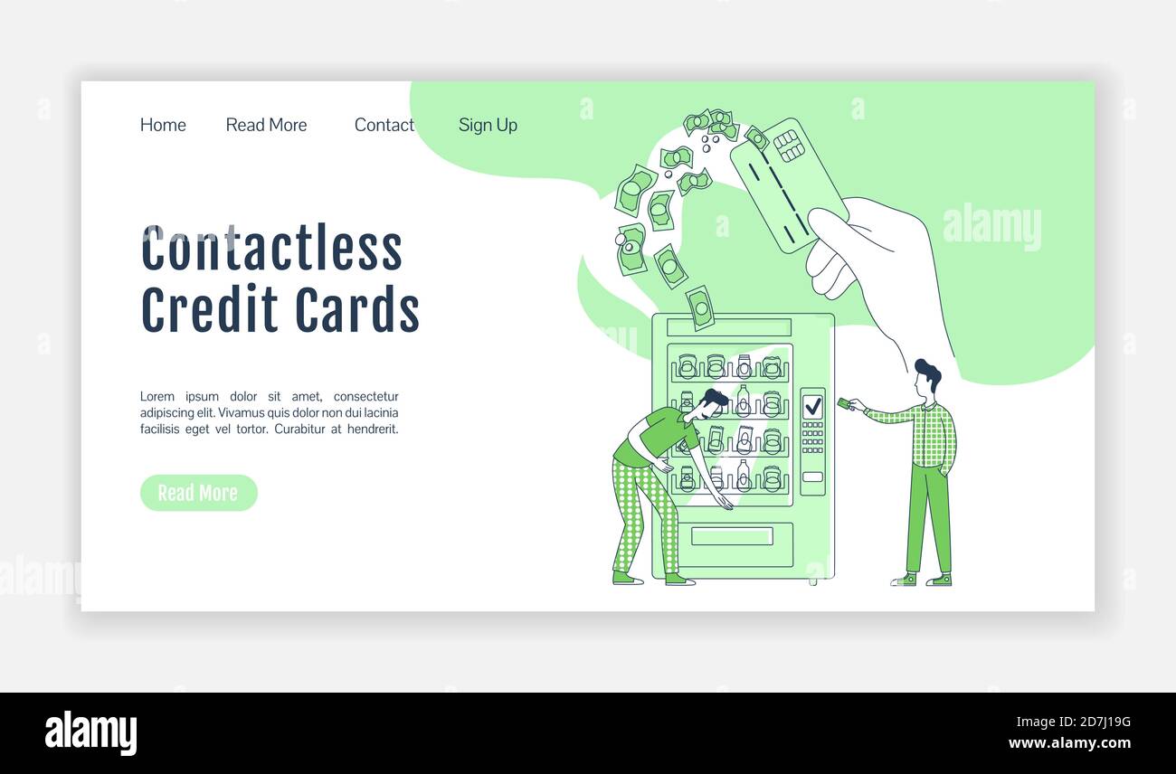 Contactless credit cards landing page flat silhouette vector template ...