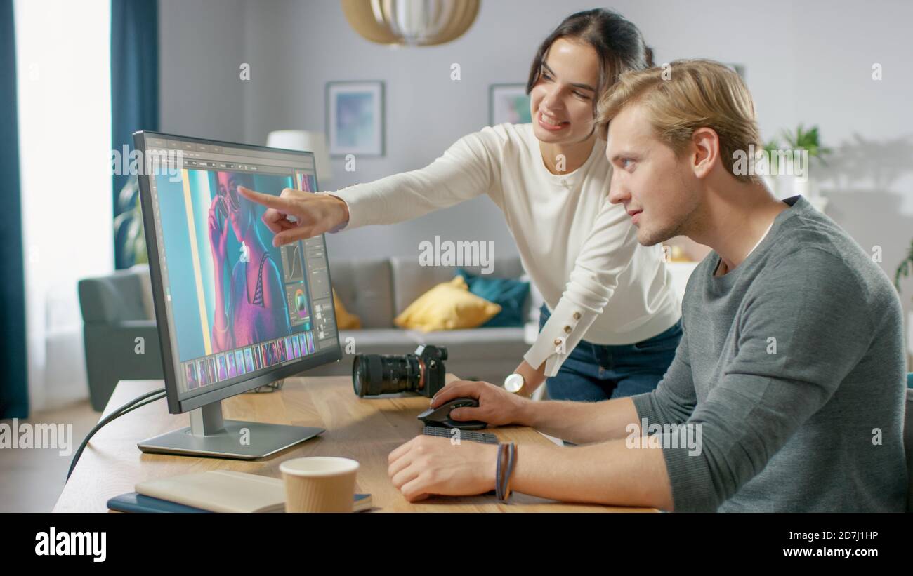 Woman using video editor hi-res stock photography and images - Alamy