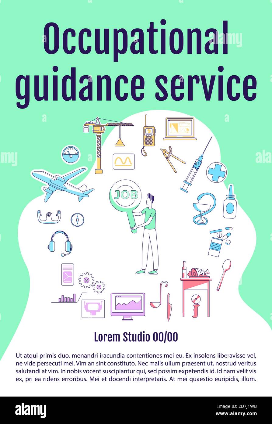 Occupational guidance service poster flat silhouette vector template ...