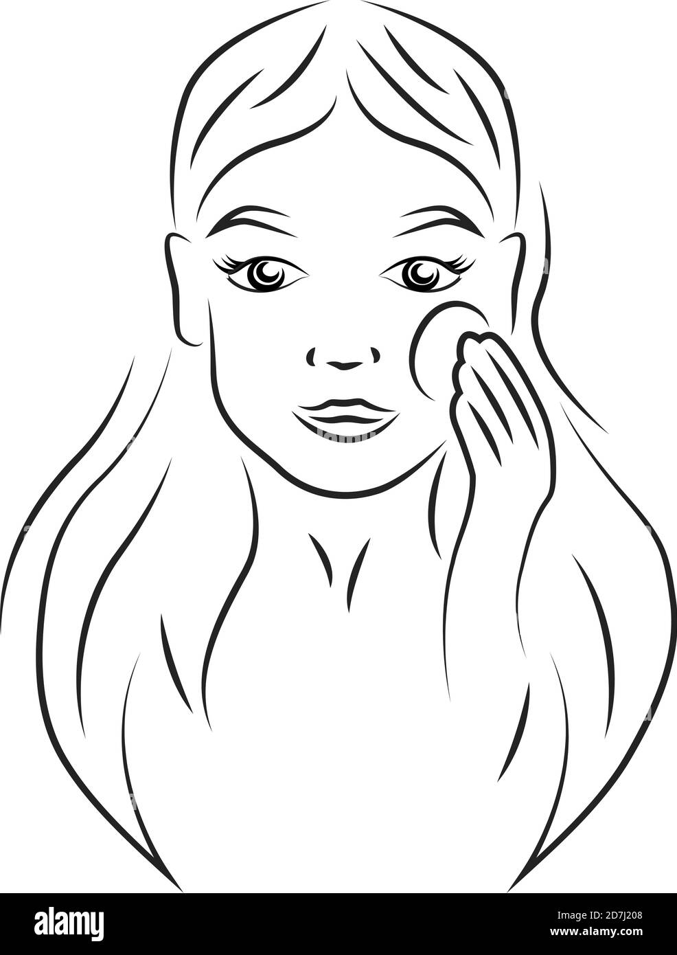 Woman holding cotton pad contour portrait vector illustration Stock ...
