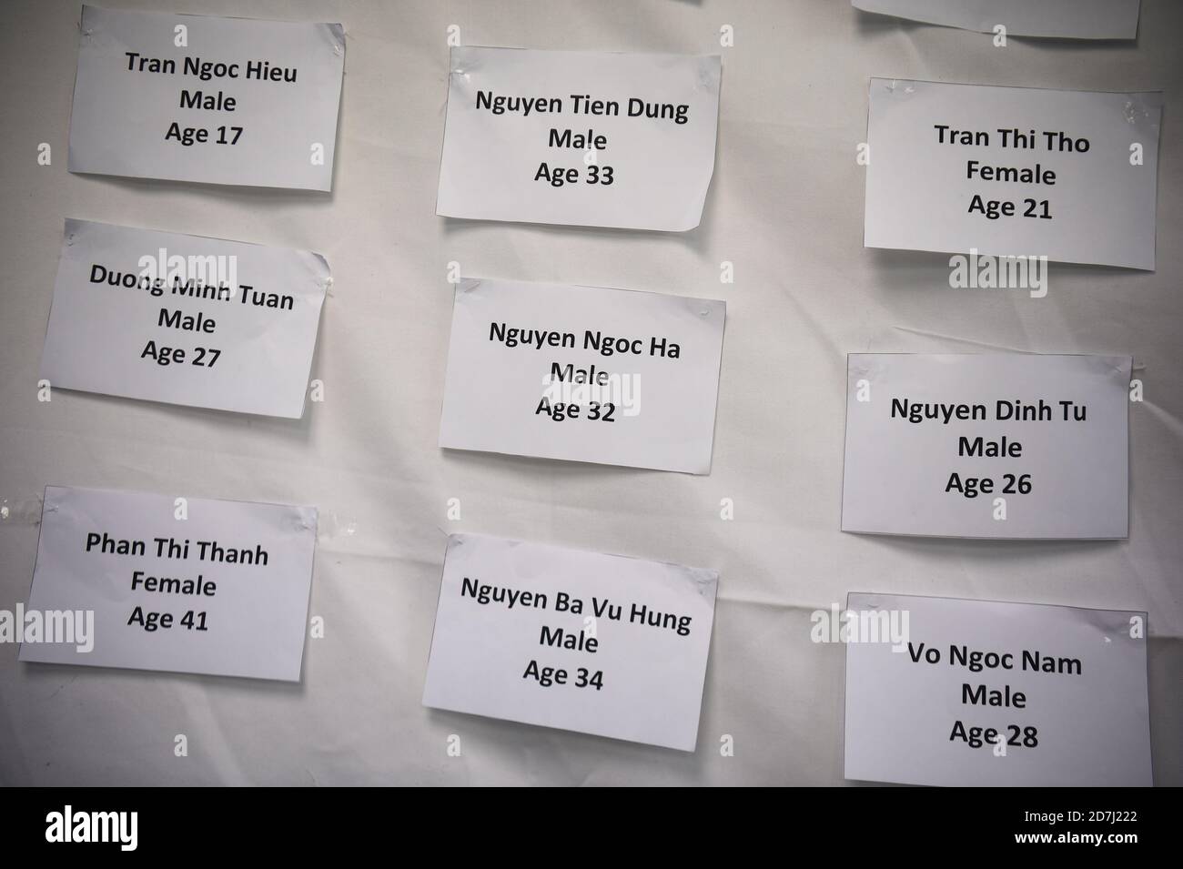 Victim's names on the wall of a memorial shrine at the Hackney Chinese Community Services (HCCS ...