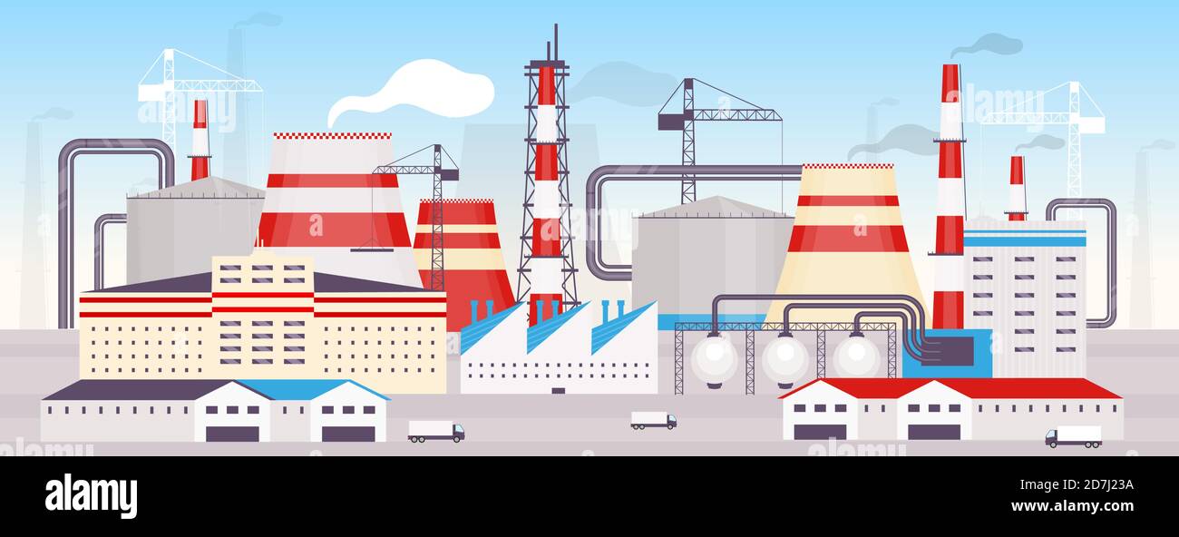 Industrial powerplant flat color vector illustration Stock Vector Image ...