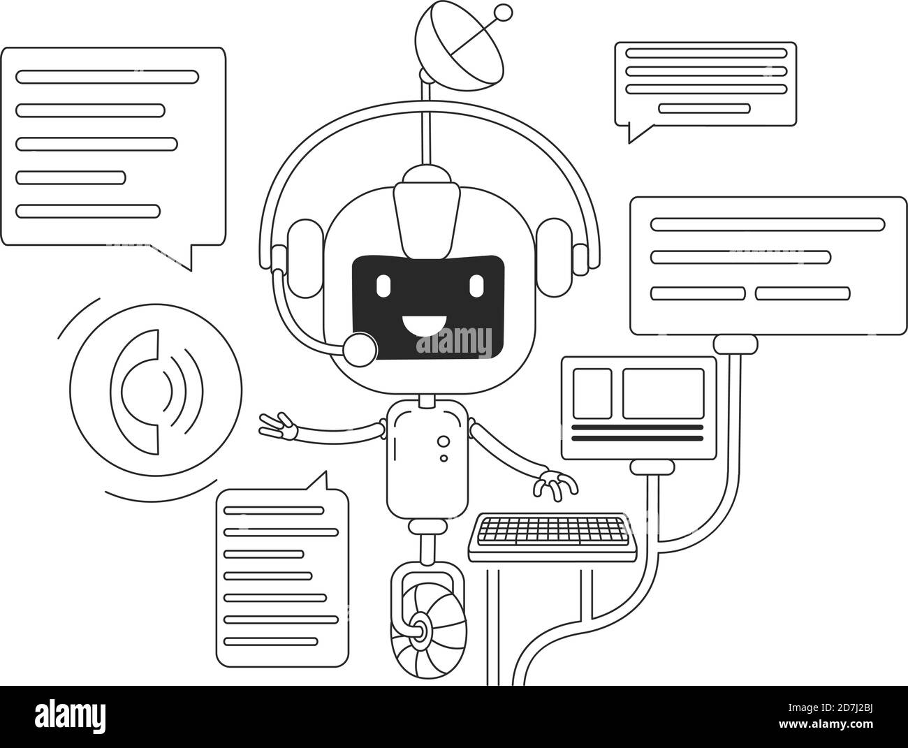 Chatbot communication app thin line concept vector illustration Stock ...