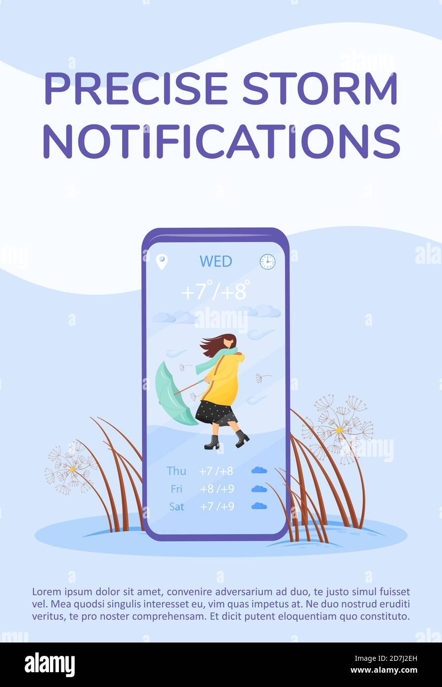 Precise storm notification poster flat vector template Stock Vector ...