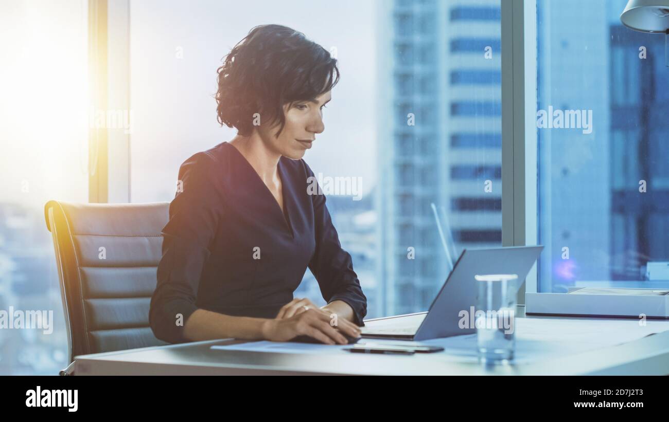 Side View Portrait of the Beautiful Businesswoman Working on a Laptop ...