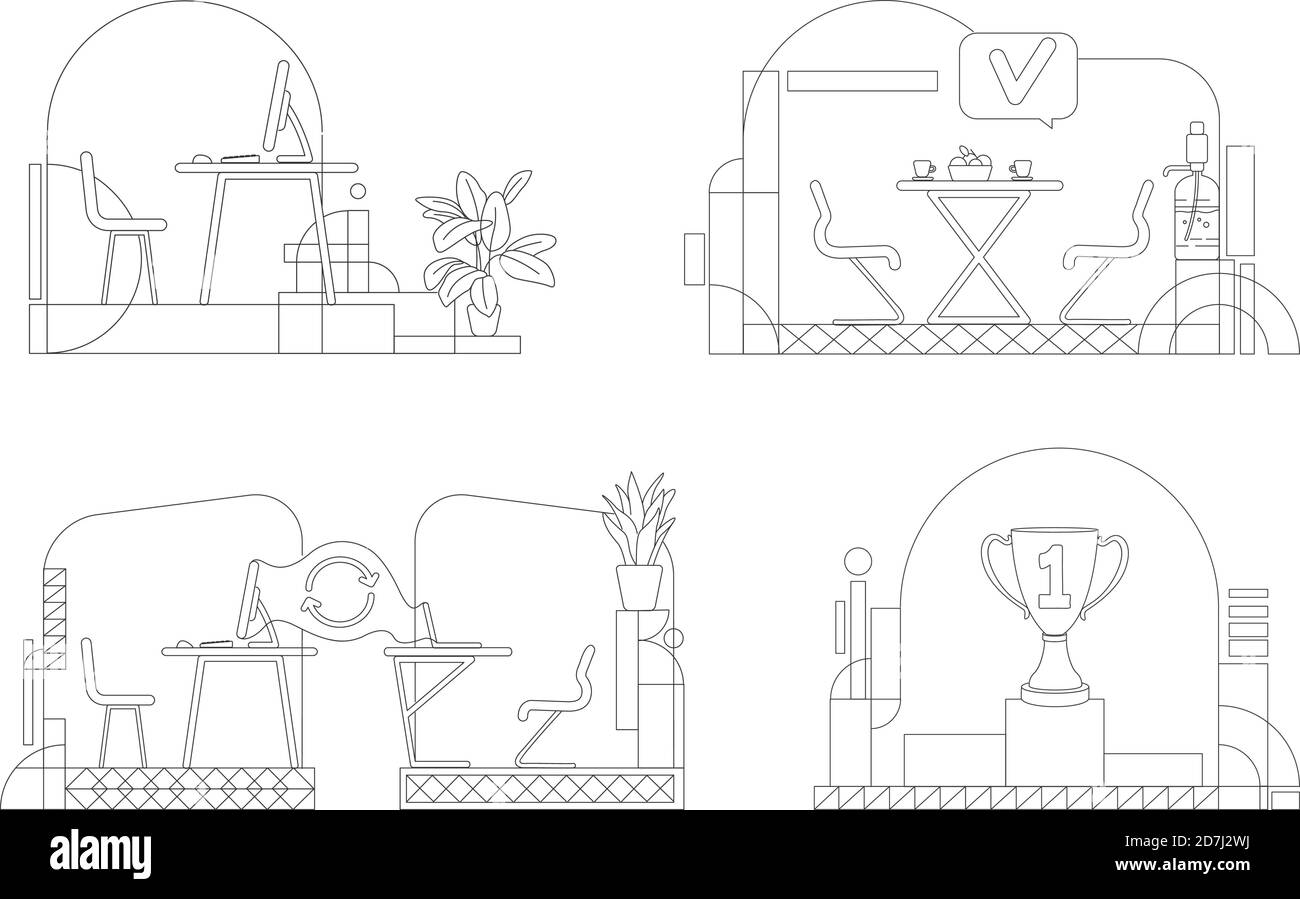 Corporate office outline vector illustrations set Stock Vector Image ...