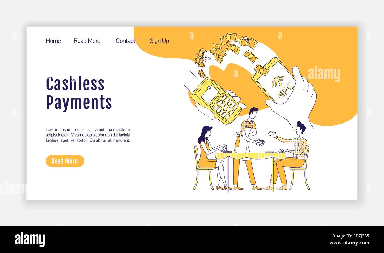 Cashless payments landing page flat silhouette vector template Stock ...