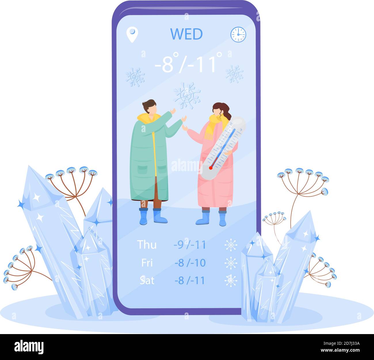 Cold weather cartoon smartphone vector app screen Stock Vector Image ...
